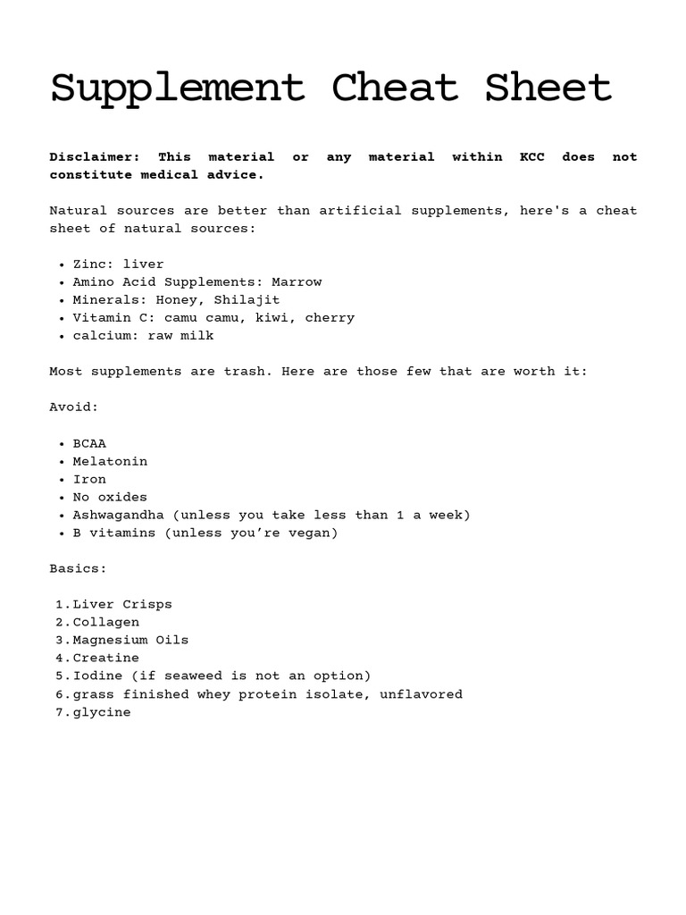 Supplement Cheat Sheet | PDF