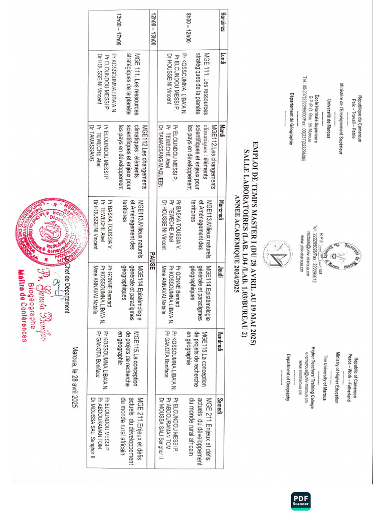 Emploi Du Master1 2025 04 28 | PDF