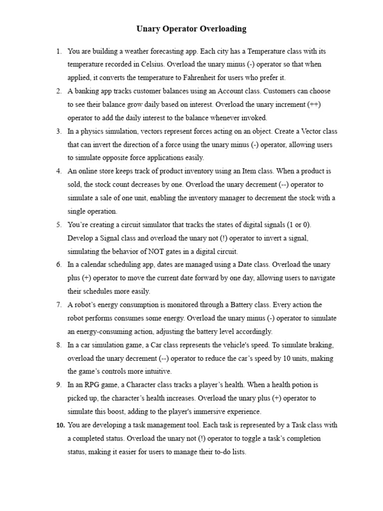 Unary Operator Overloading Updated.docx | PDF