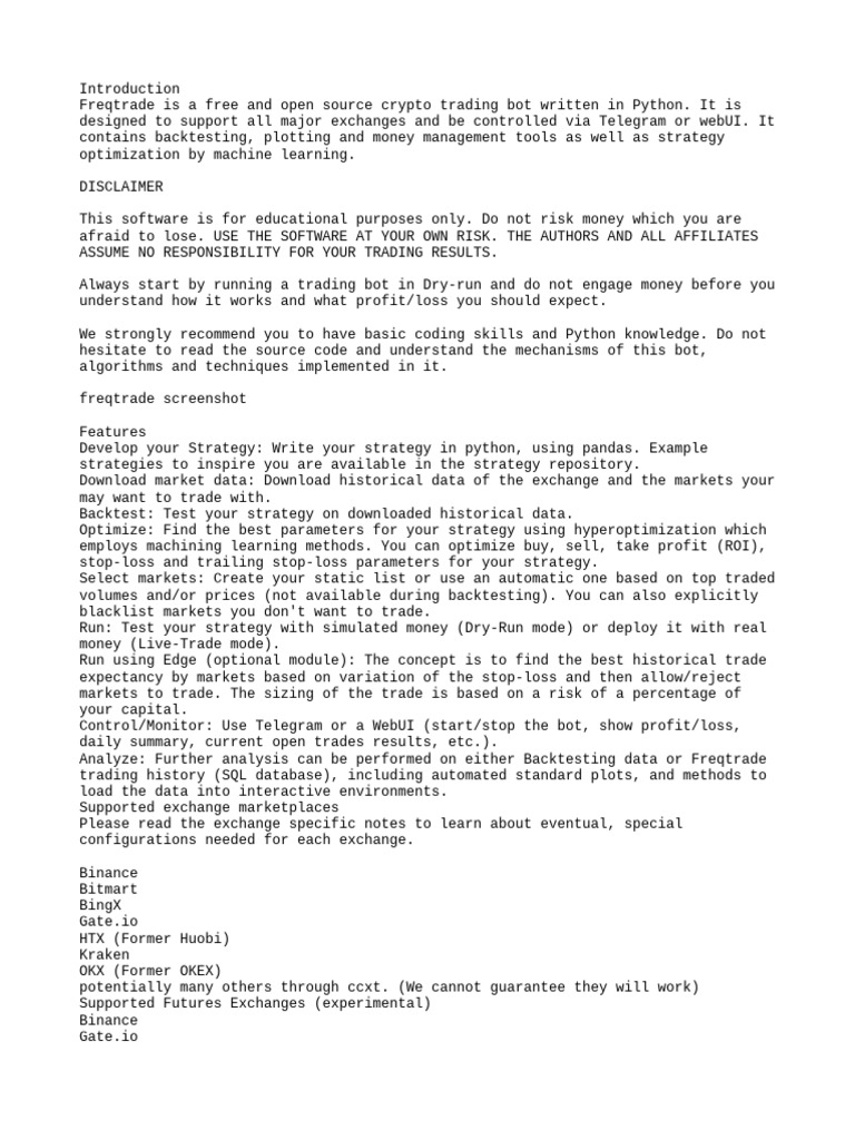 Freqtrade | PDF | Data Type | Parameter (Computer Programming)