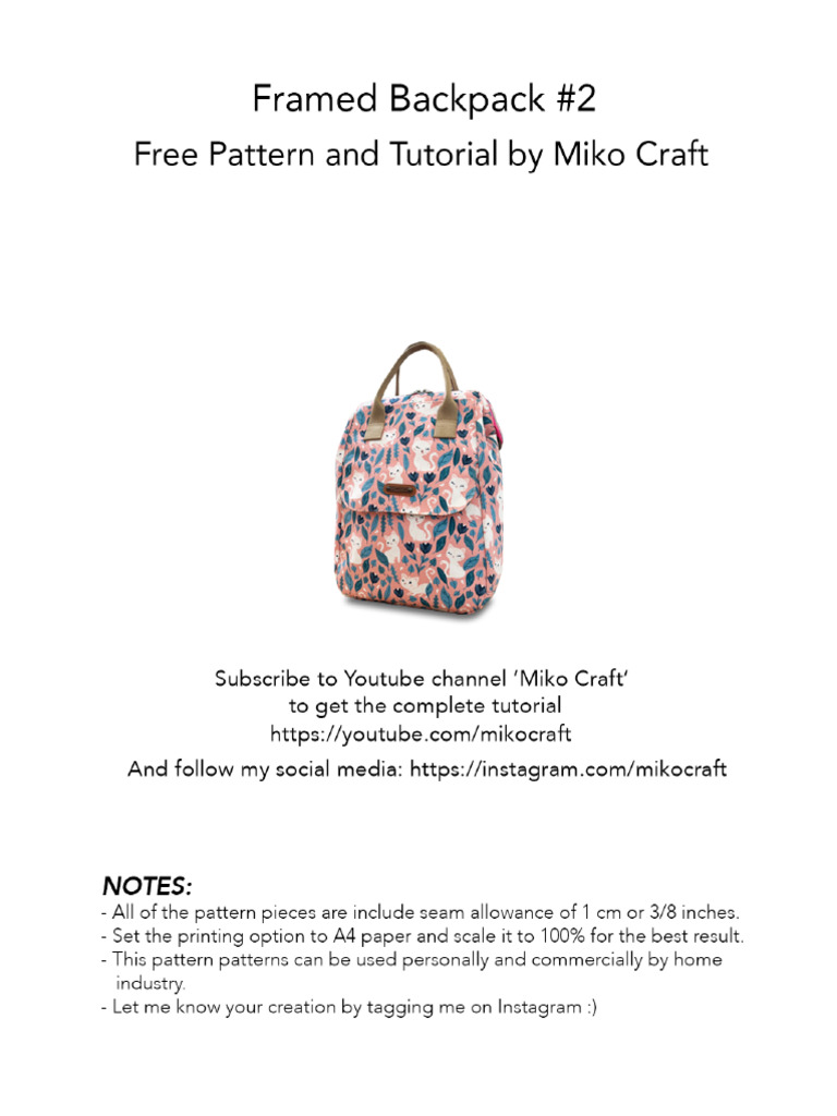 Framed Backpack #2 - Free Pattern and Tutorial by Miko Craft | PDF