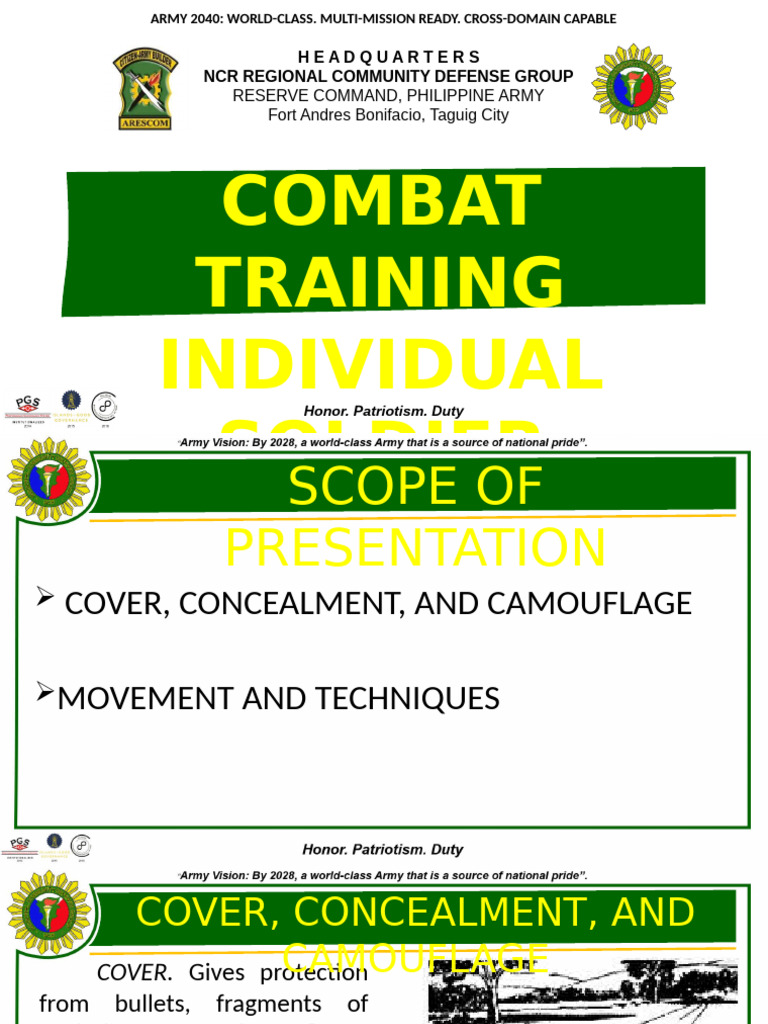 Combat Training: Cover & Concealment Techniques | PDF | Camouflage | Foot
