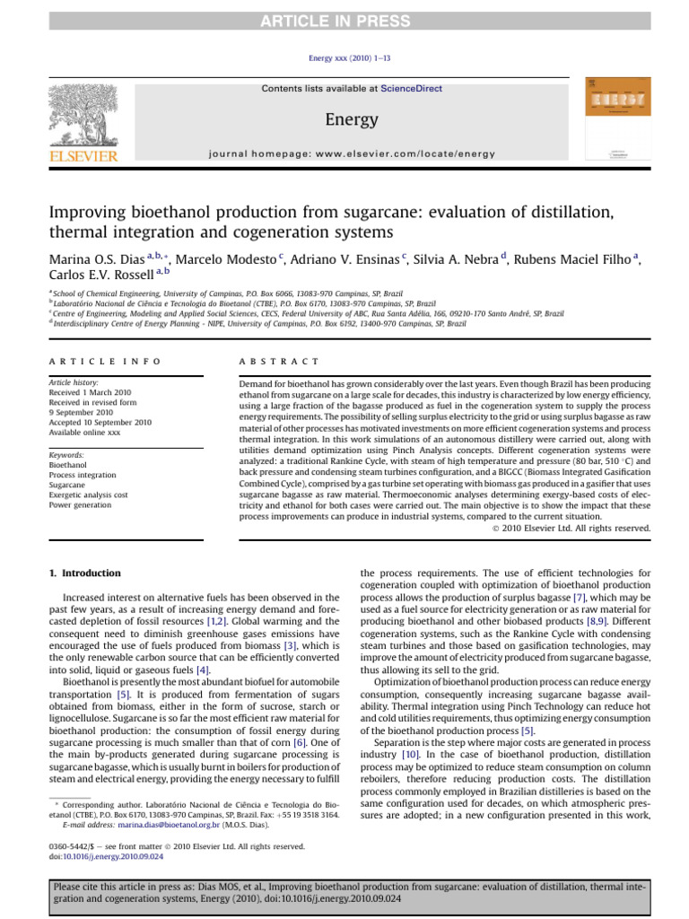 Improving Bioethanol Production From Sug | PDF | Cogeneration ...