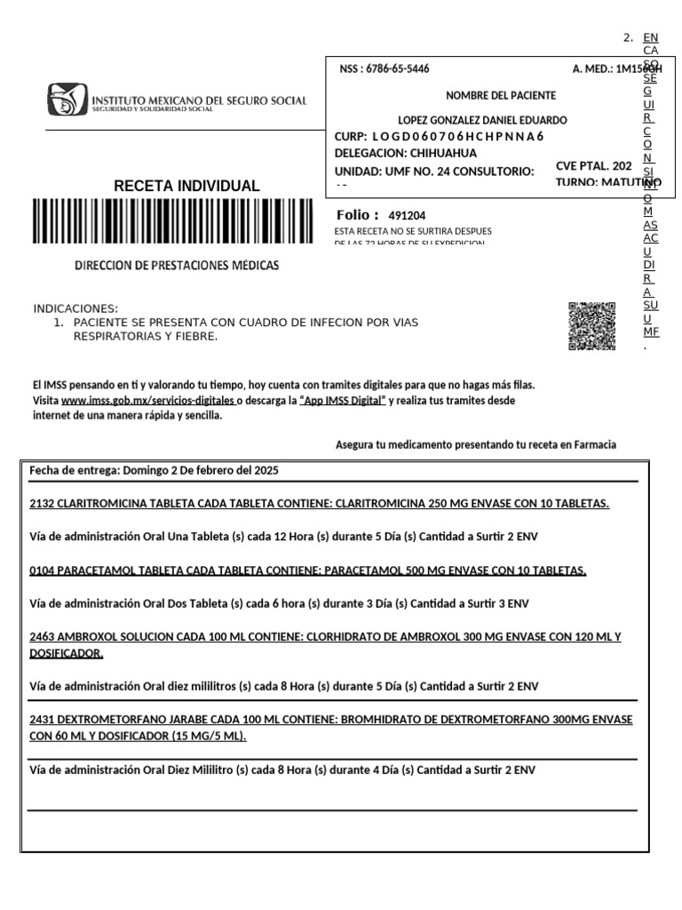 Receta Medica IMSS 2024 Completa | PDF | Medicina CLINICA | Terapia