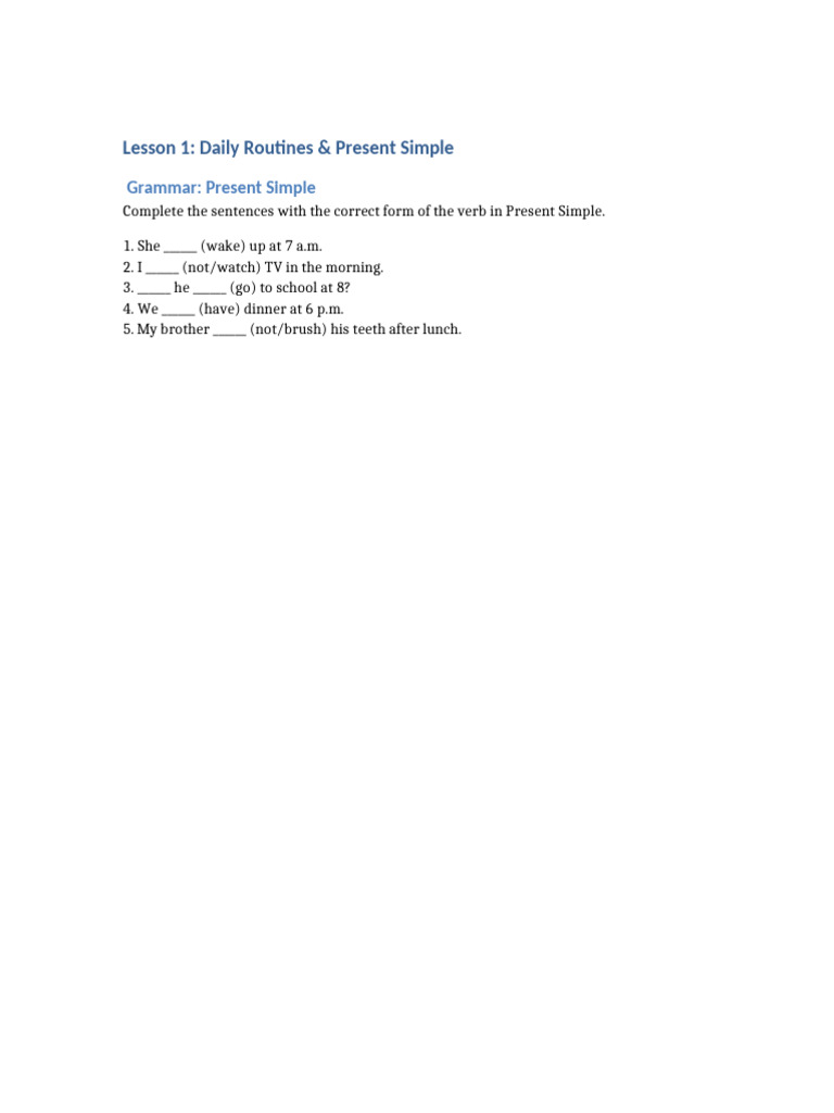 Lesson 1 Daily Routines Worksheet | PDF