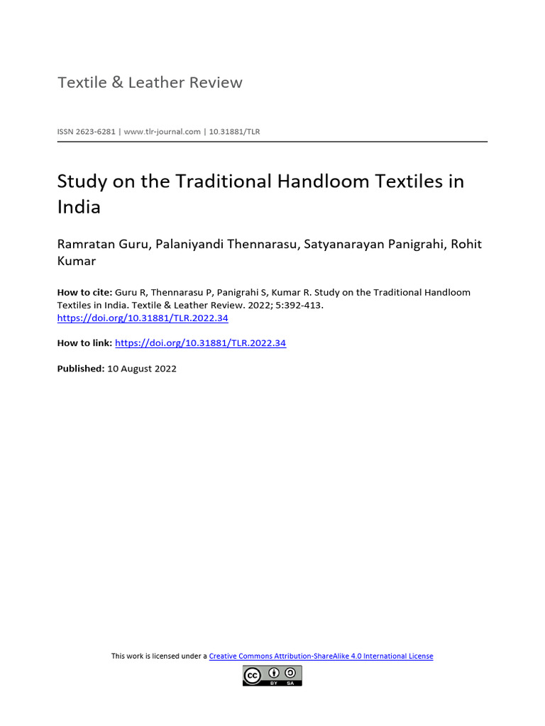Cited-Study On The Traditional Handloom Textiles in India | PDF | Loom | Weaving