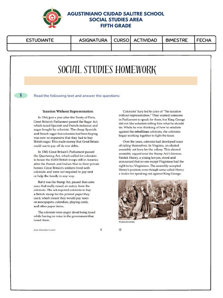 Social Studies Homework 5º | PDF