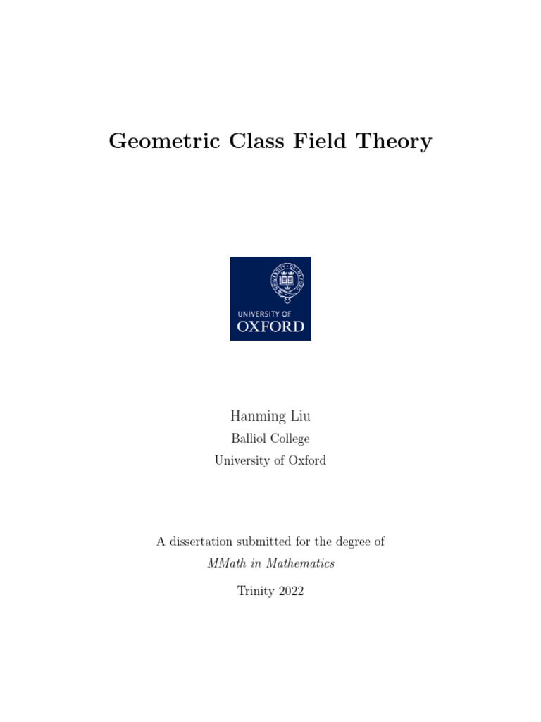 Geometric Class Field Theory | PDF | Group (Mathematics) | Field (Mathematics)