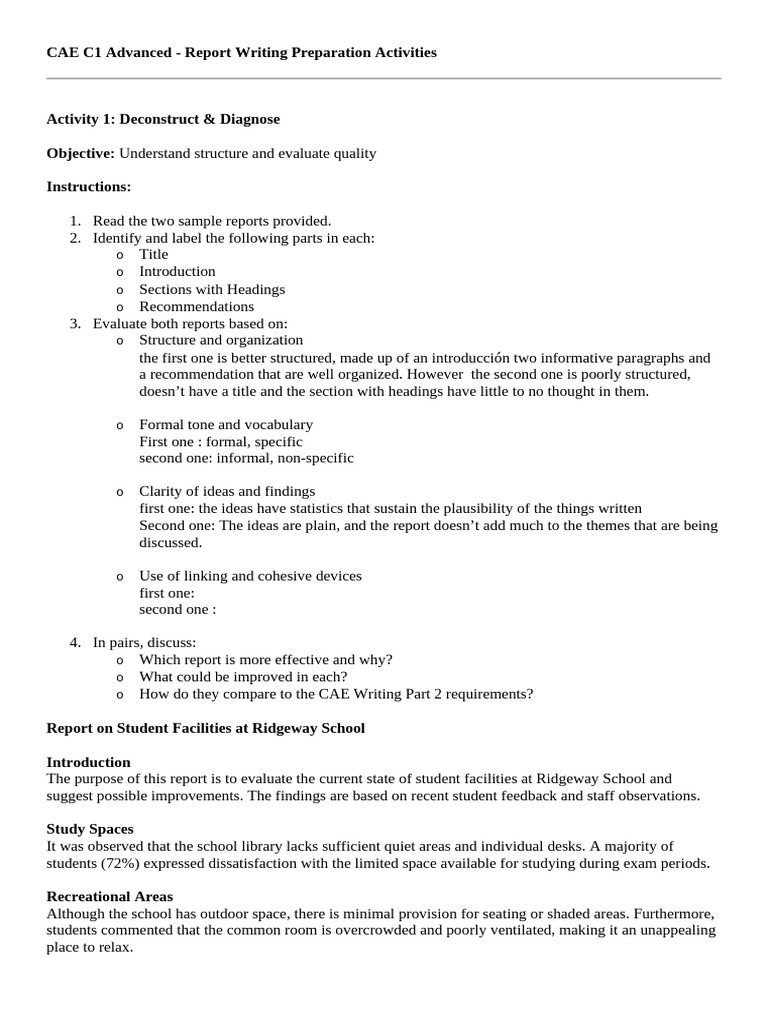 CAE C1 Advanced - 2025 - REPORT ACTIVITIES | PDF | Language Acquisition ...