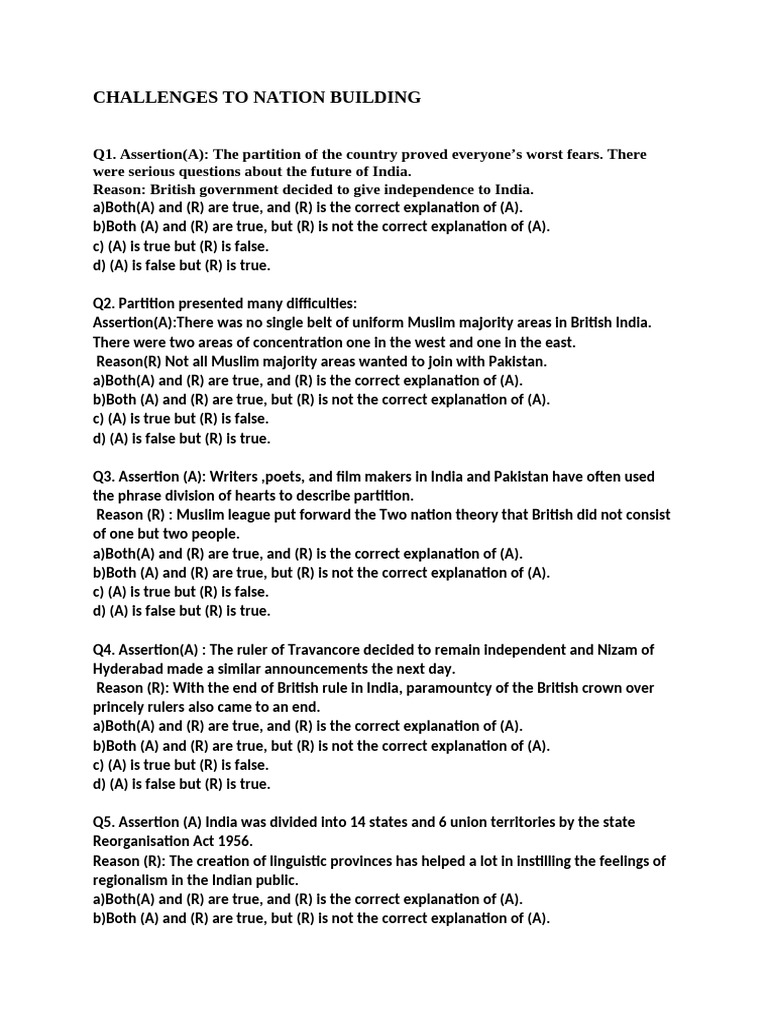 Challenges of Nation Building in India | PDF | Partition Of India ...