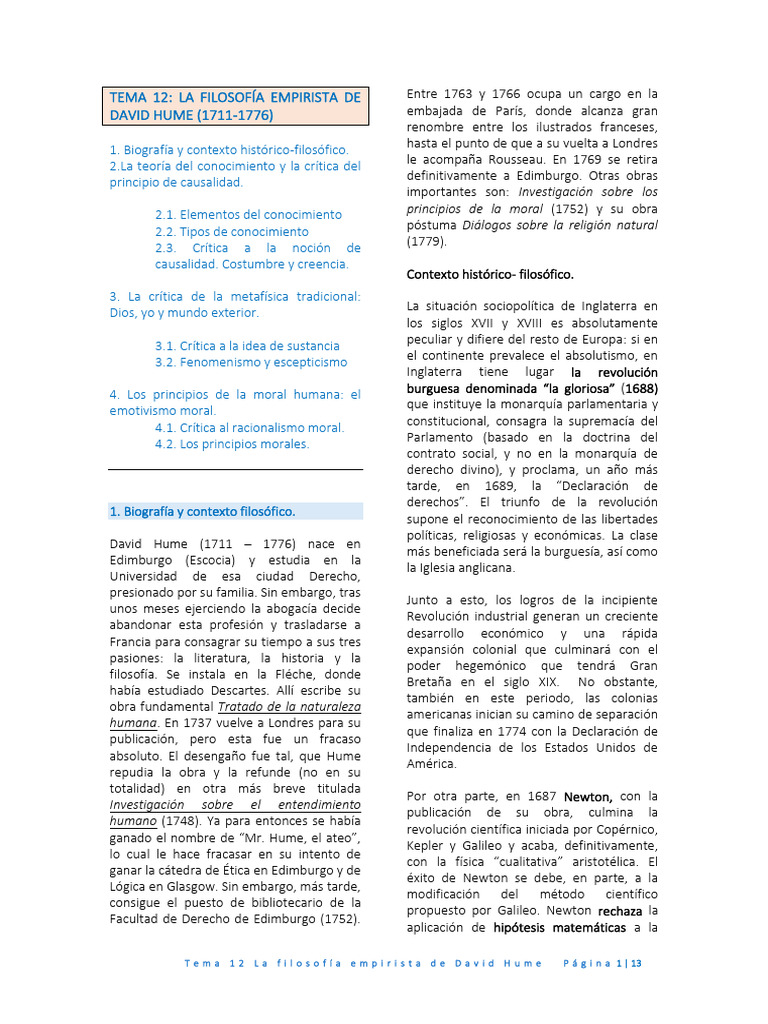 Filosofía Empirista de David Hume | PDF | David Hume | Empirismo