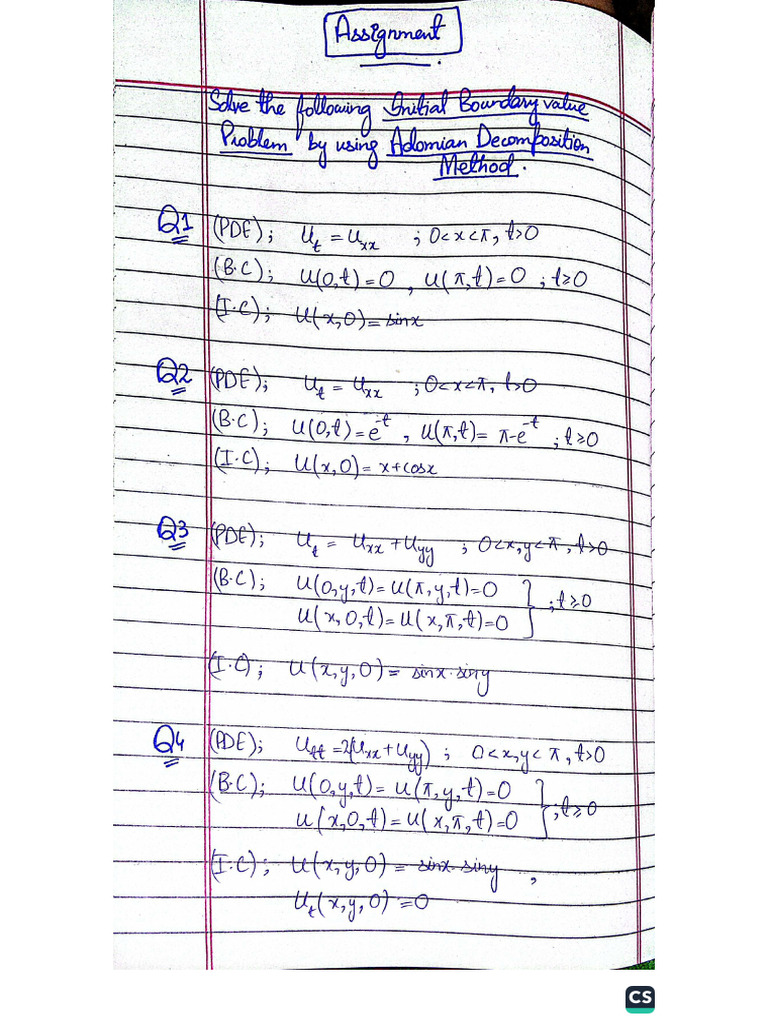 Advanced PDE Assignment Questions | PDF