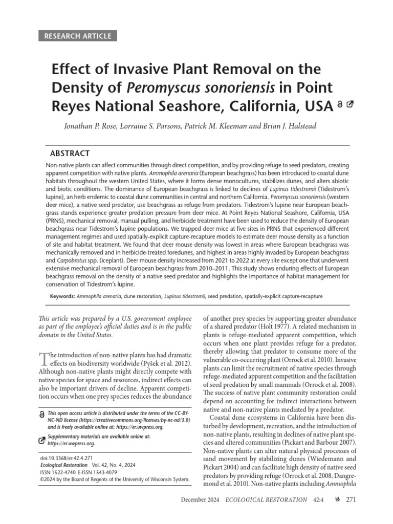 Invasive Plant Impact on Deer Mice Density | PDF | Mouse | Akaike ...