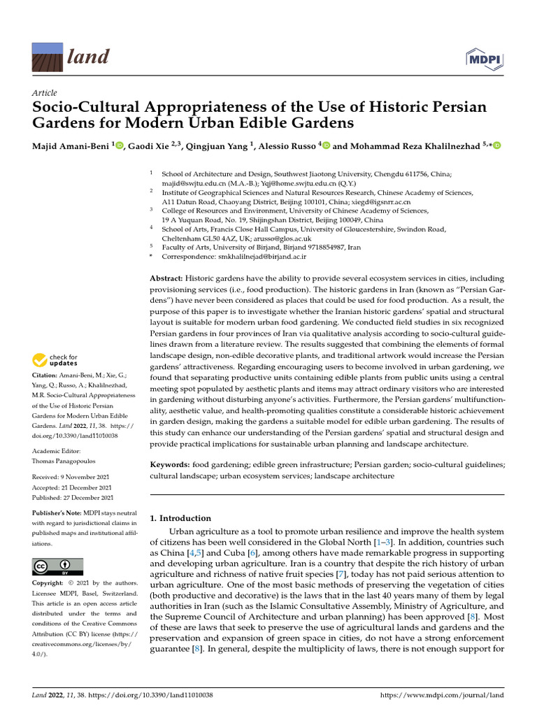 Socio-Cultural Appropriateness of The Use of Historic Persian Gardens ...