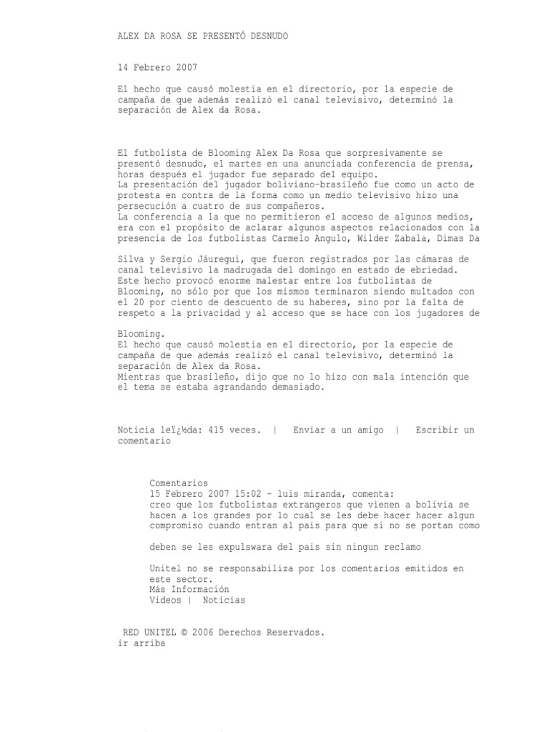 Alex Da Rosa Desnudo: Despido en Blooming | PDF | Bolivia | Asociación ...