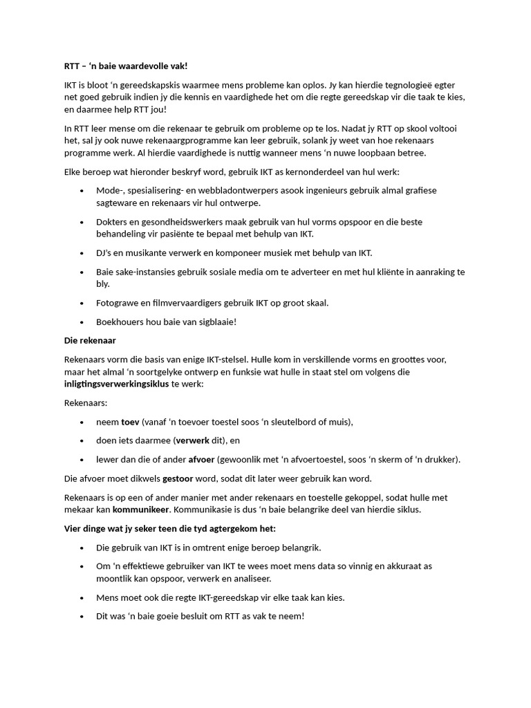 RTT - N Baie Waardevolle Vak! | PDF
