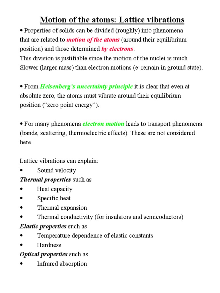 Motion of The Atoms: Lattice Vibrations | PDF | Phonon | Photon