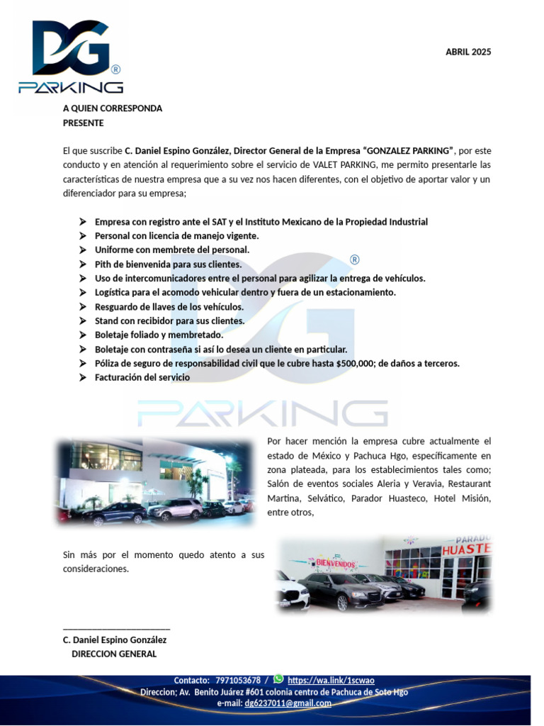 Hoja de Presentacion Valet | PDF