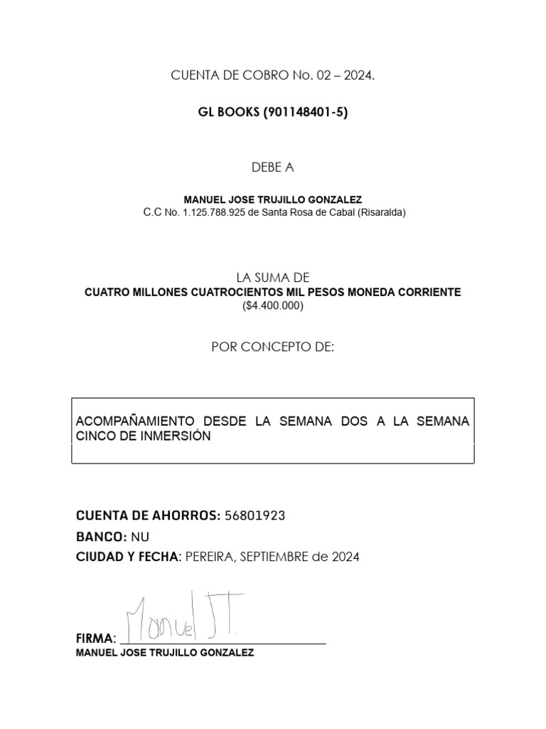 Cuenta de Cobro 2 2024 | PDF