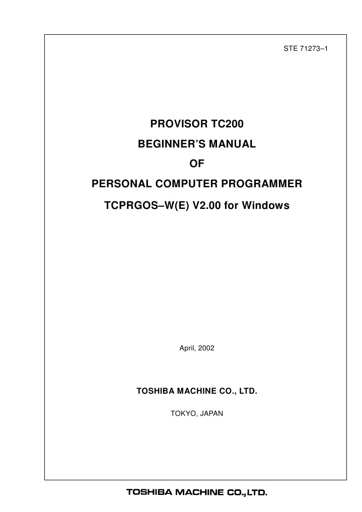 Provisor Tc200 Beginner'S Manual OF Personal Computer Programmer ...