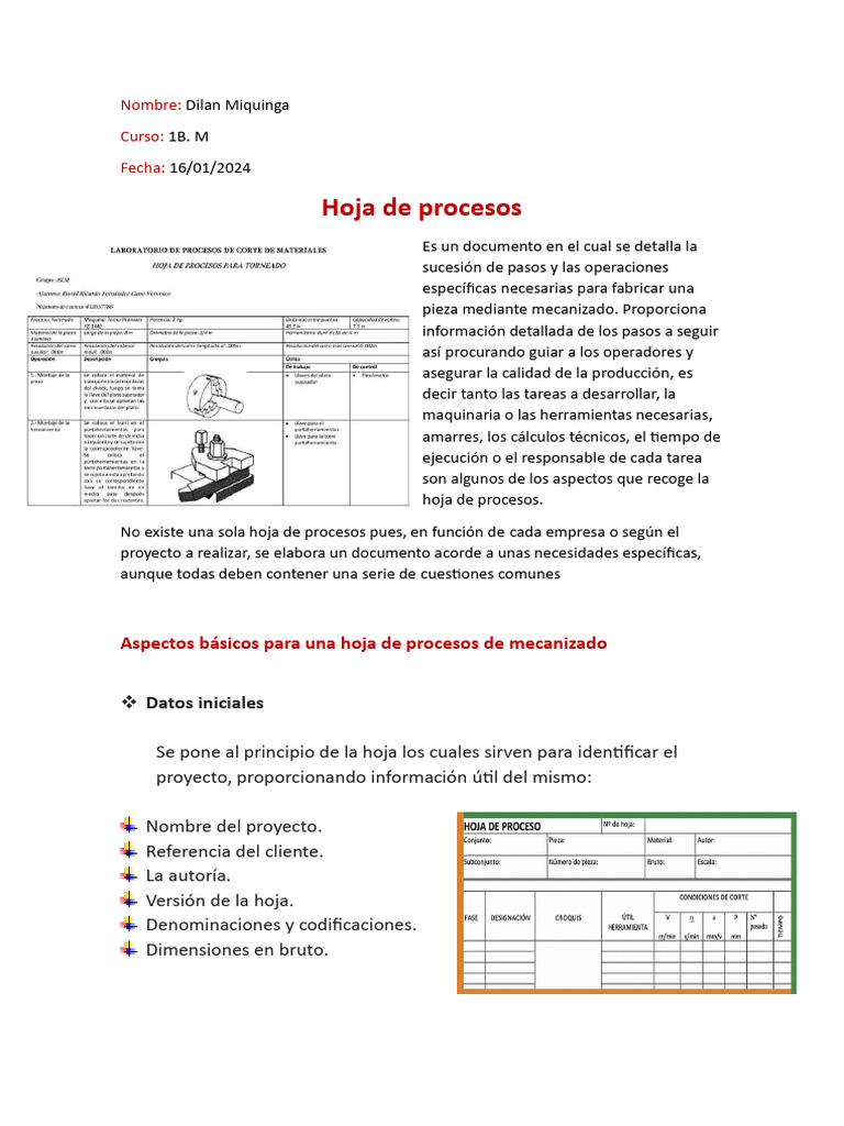 Hoja de Procesos | PDF | Mecanizado | Información