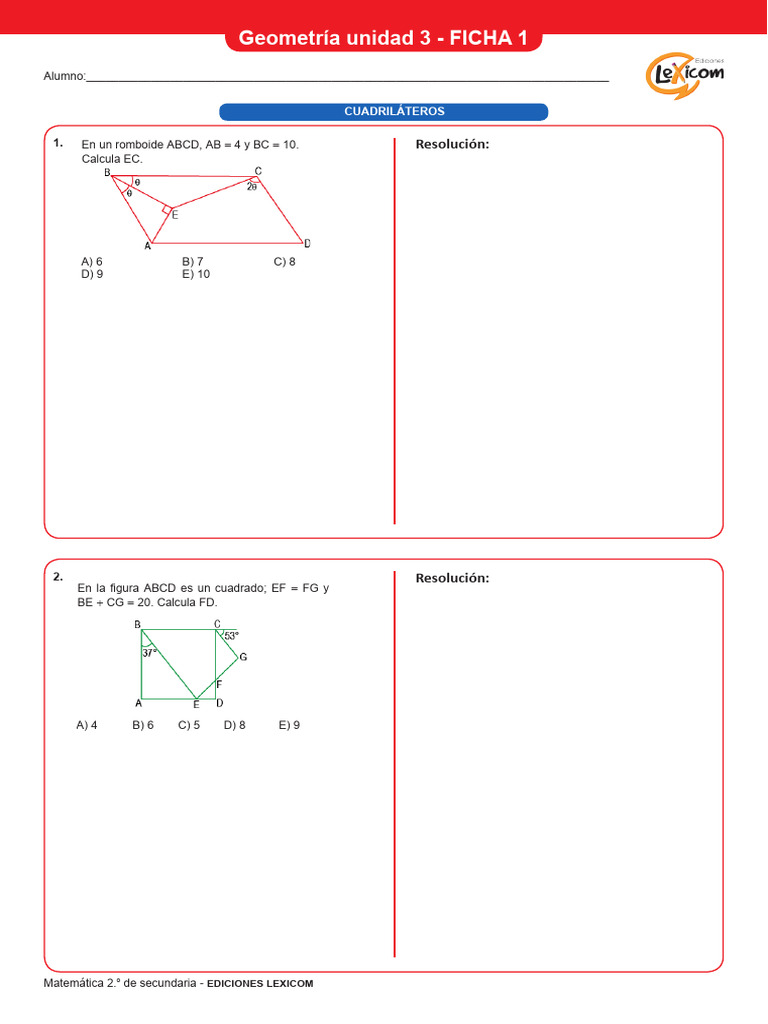 Ficha 1 - Cuadriláteros | PDF | Rectángulo | Geometria clasica
