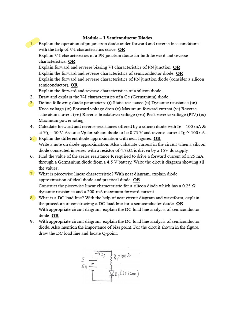 1, 2 & 3rd Module Question Bank - 250522 - 203125 | PDF | Rectifier | Operational Amplifier