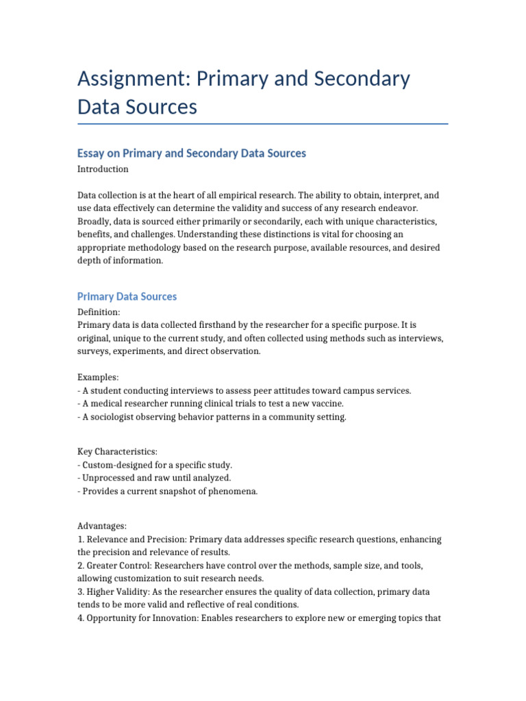 Primary and Secondary Data Assignment | PDF | Data | Methodology