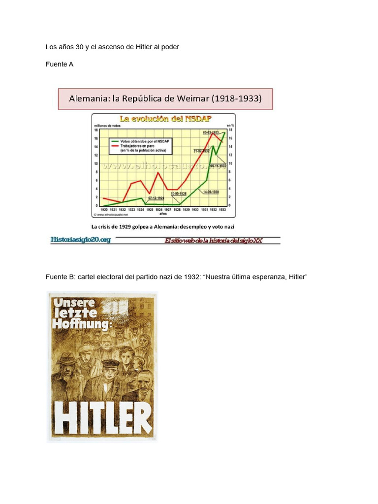 Los Años 30 y El Ascenso de Hitler Al Poder Prueba 1 | PDF | Adolf ...