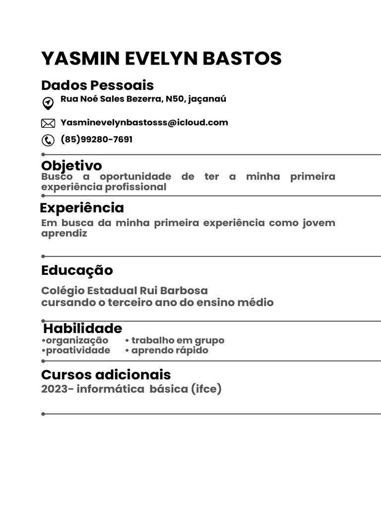 Yasmin Evelyn Bastos. Currículo.pdf | PDF