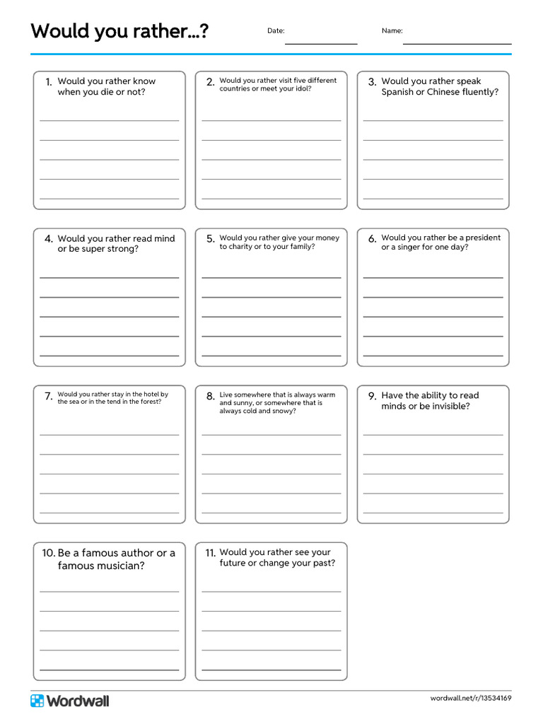 Would You Rather Writing Frame | PDF