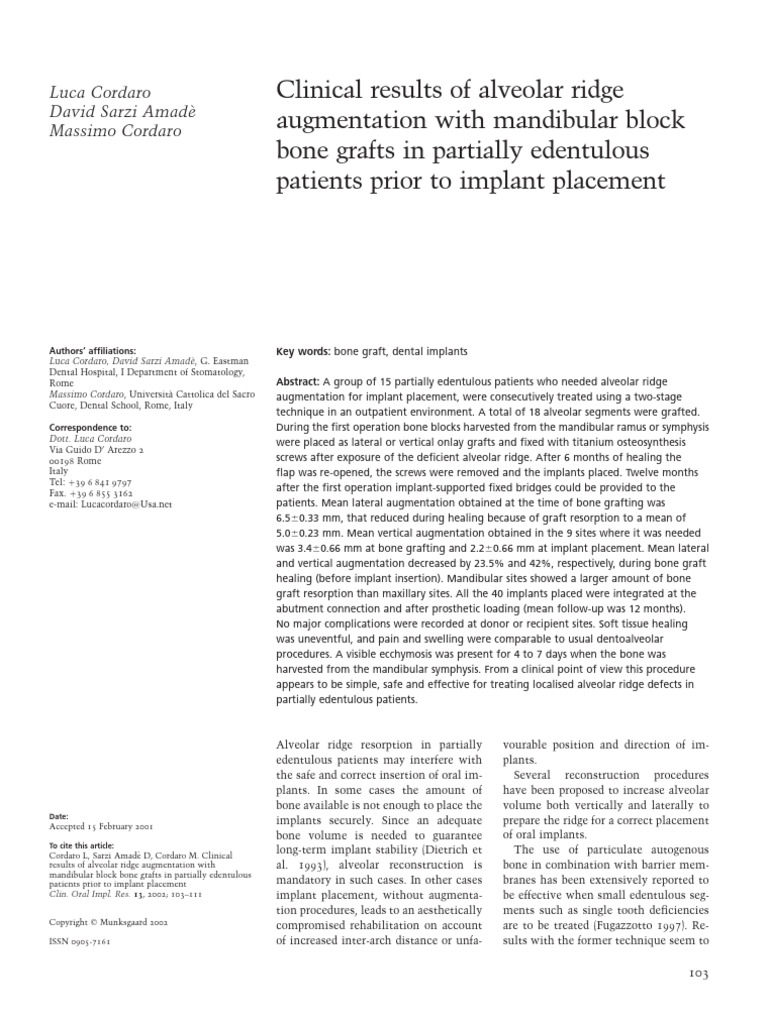 Clinical Results of Alveolar Ridge Augme | PDF | Dental Implant ...