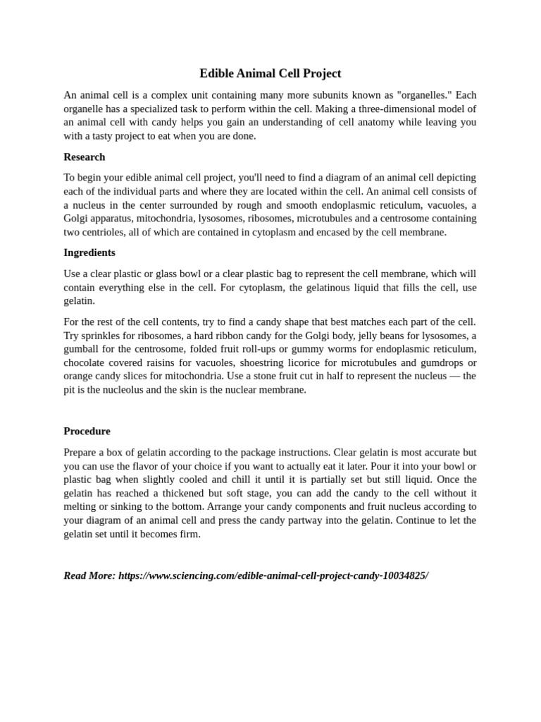 Edible Animal Cell Project | PDF