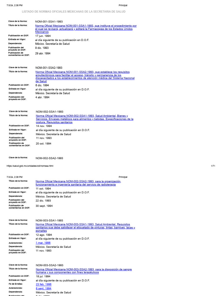 LISTADO DE NOms OFICI MEXICANAS DE LA SECRETARIA DE SALUD | PDF | La contaminación del aire | México