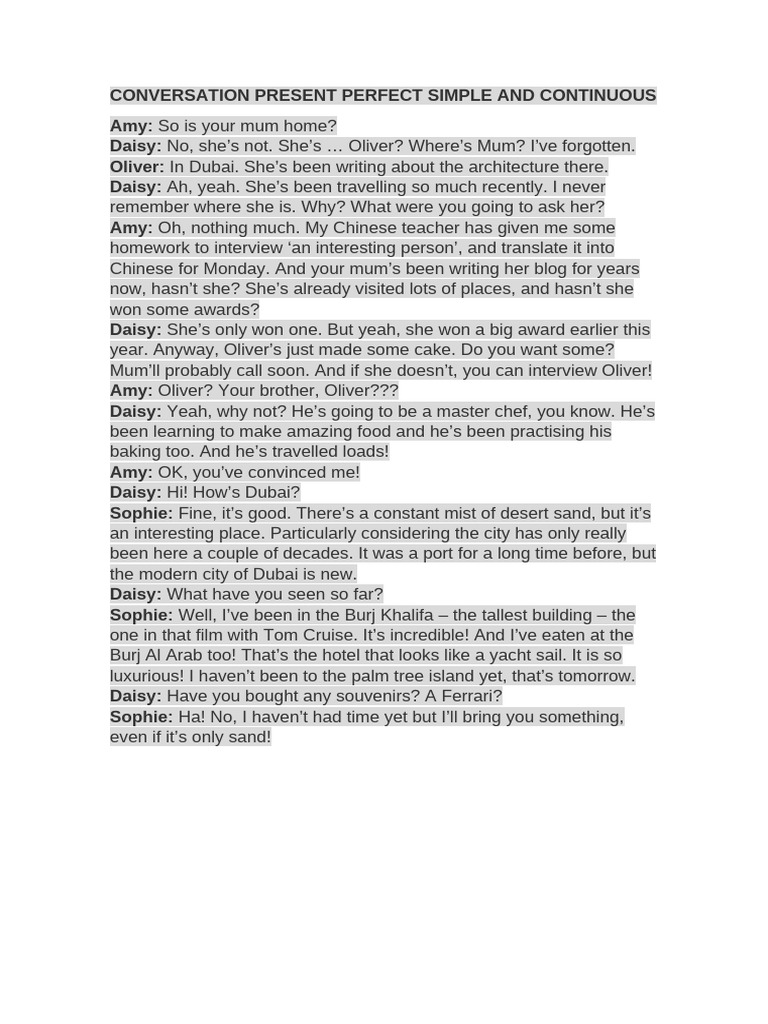 Conversation Present Perfect Simple and Continuous | PDF