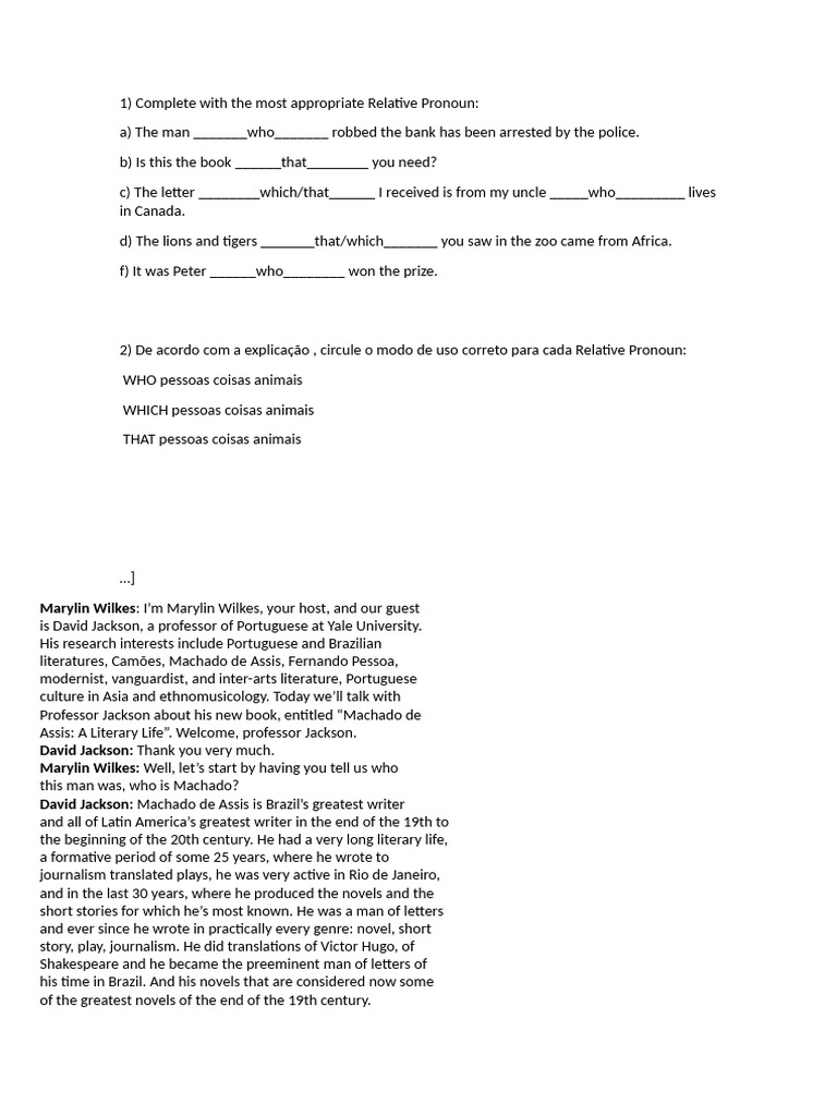 Complete With The Most Appropriate Relative Pronoun | PDF