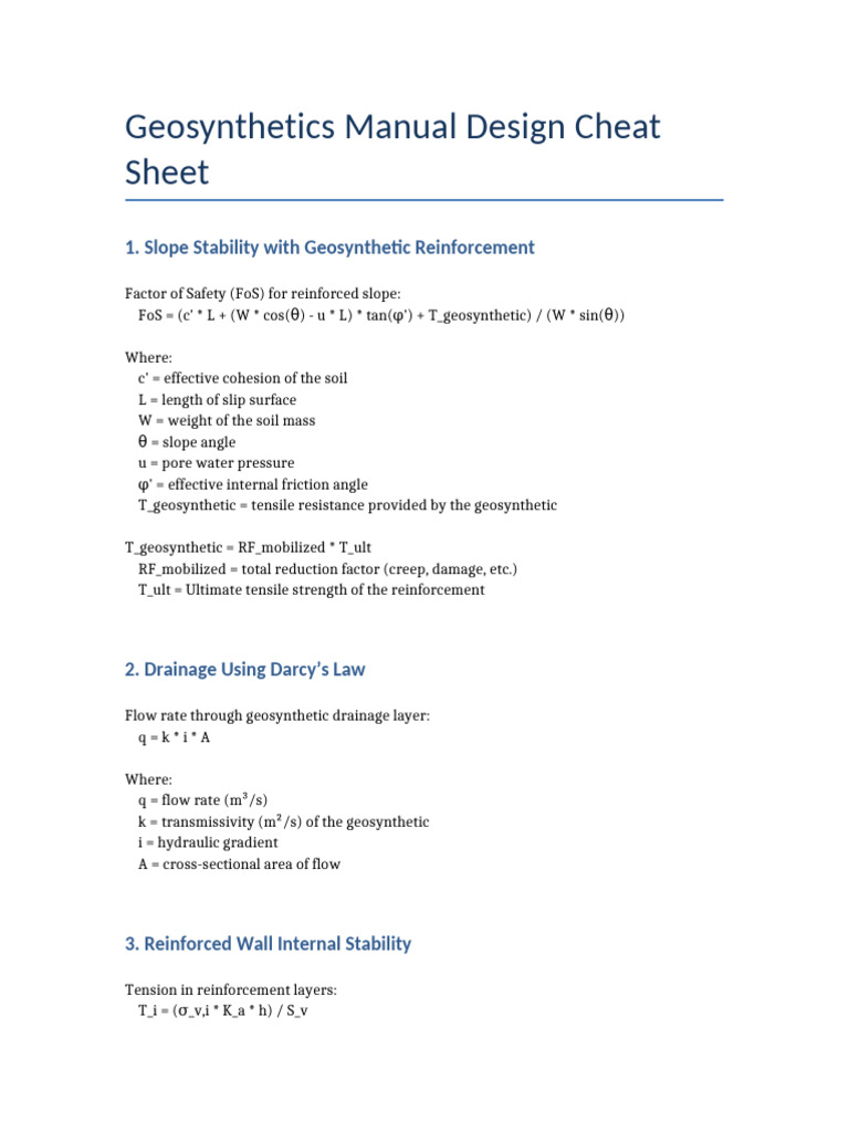 Geosynthetics Manual Cheat Sheet | PDF
