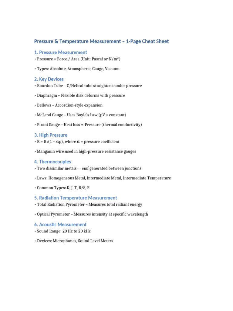 Pressure Temperature Cheat Sheet | PDF