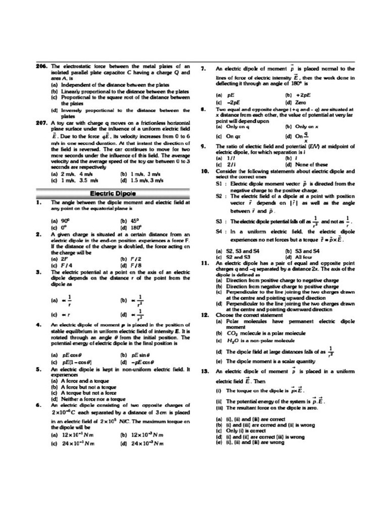 CLASS XII ELECTROSTATICS MCQS | PDF