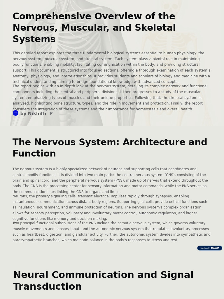 Comprehensive Overview of The Nervous Muscular and Skeletal Systems ...