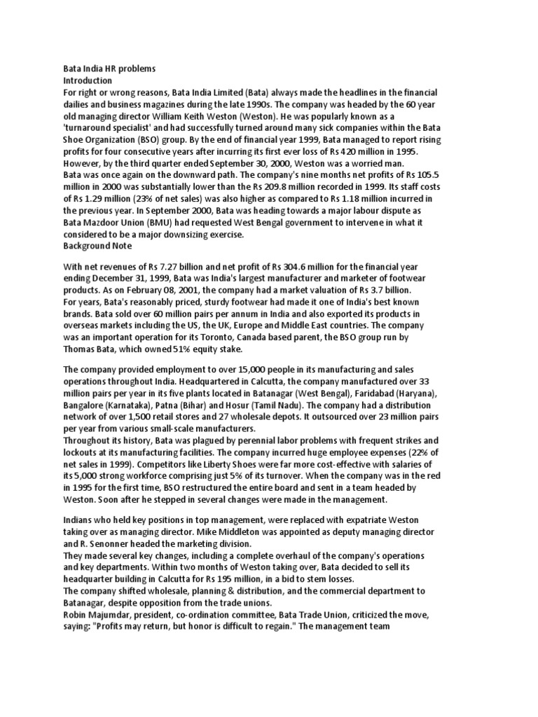 Bata India HR Problems | PDF | Trade Union | Strike Action