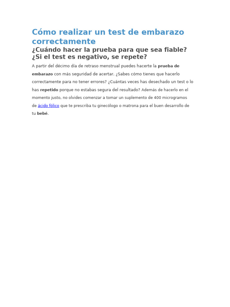 Cómo hacer correctamente un test de embarazo | PDF | El embarazo ...