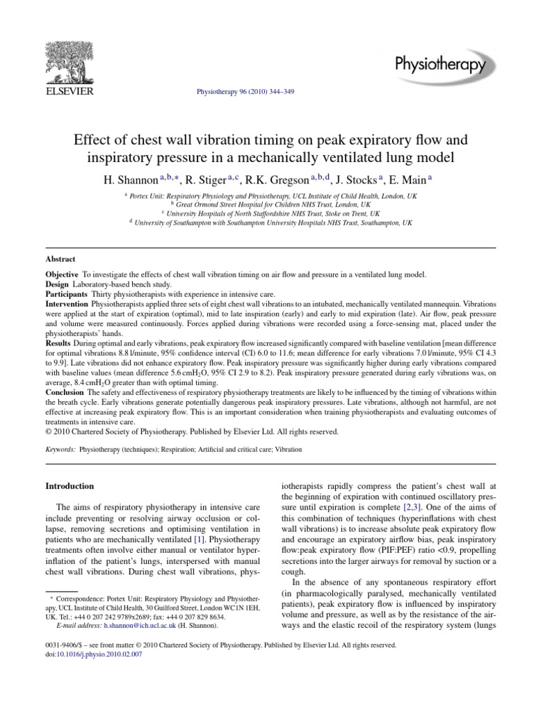 Chest Wall Vibration (Shannon 2010) | PDF | Exhalation | Intensive Care ...