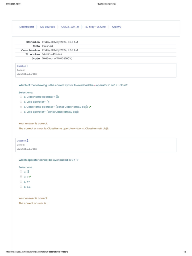 Quiz#3 - Attempt Review | PDF | Class (Computer Programming ...