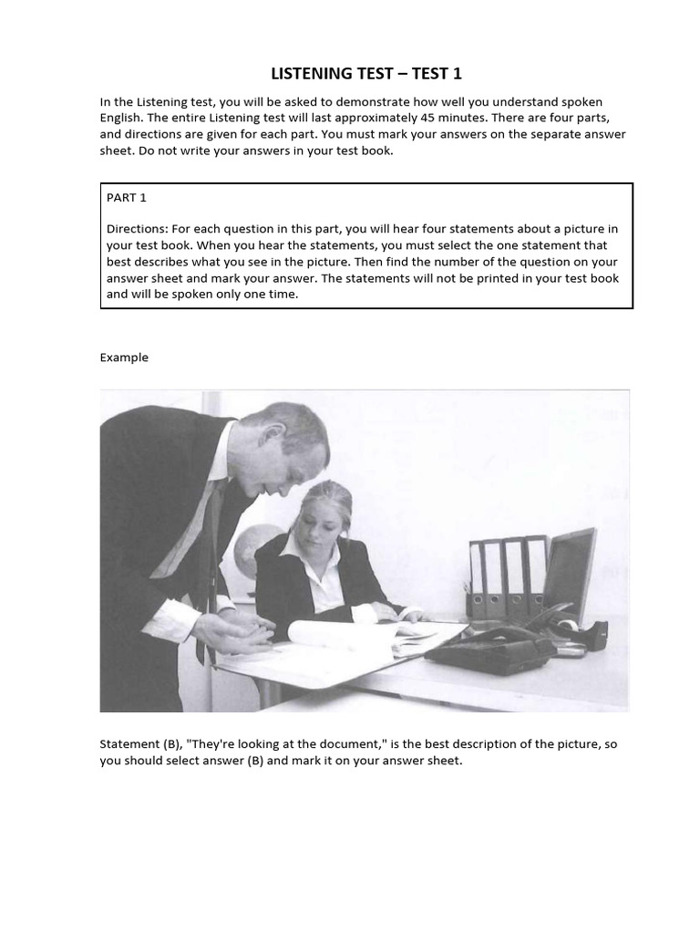Listening Test 1: English Comprehension | PDF