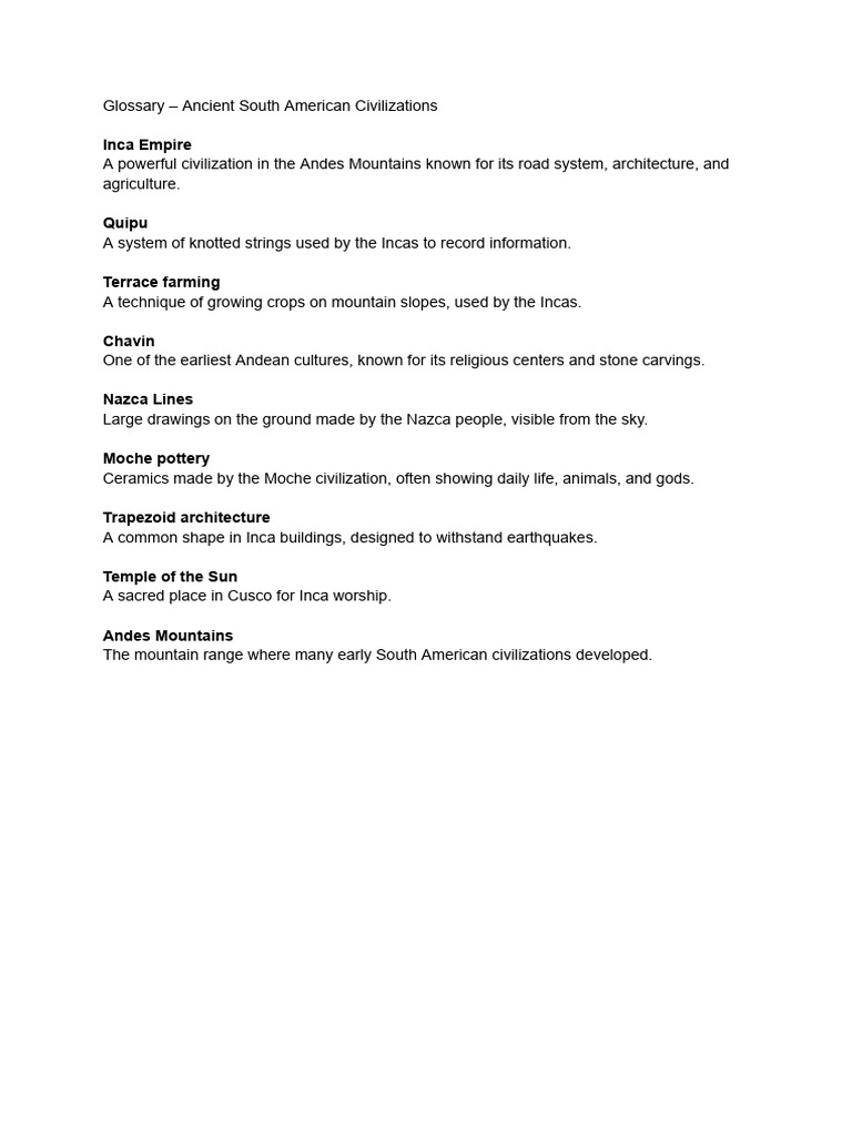 Glossary - Ancient South American Civilizations | PDF