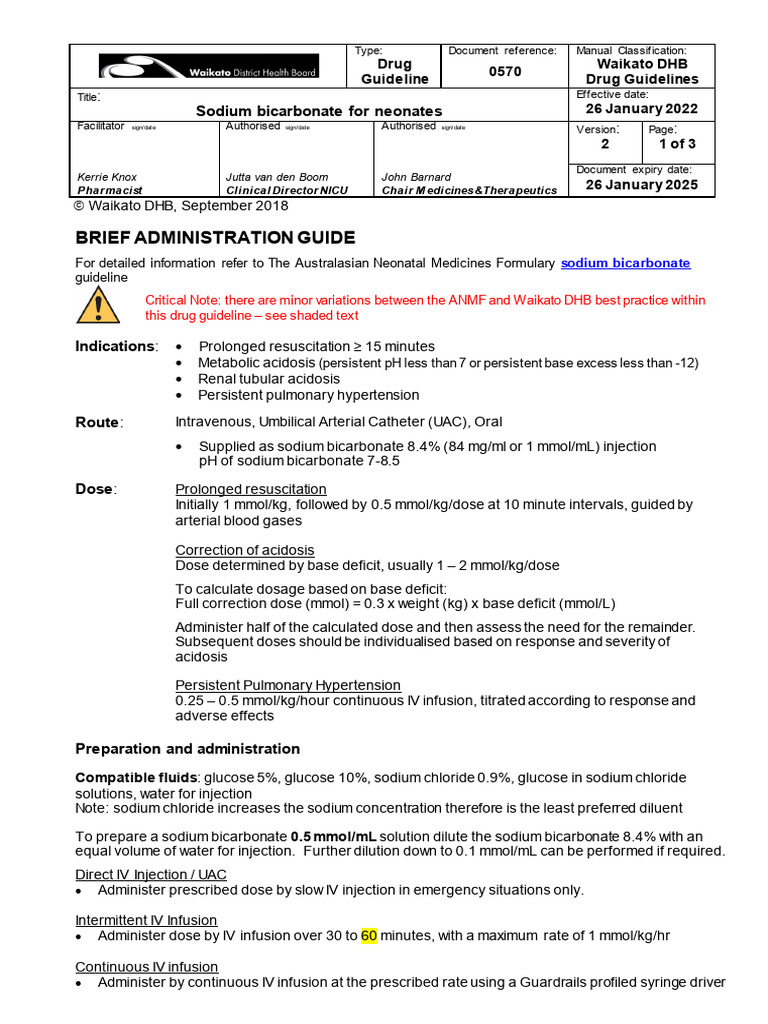 Sodium Bicarbonate Guidelines for Neonates | PDF | Intravenous Therapy ...