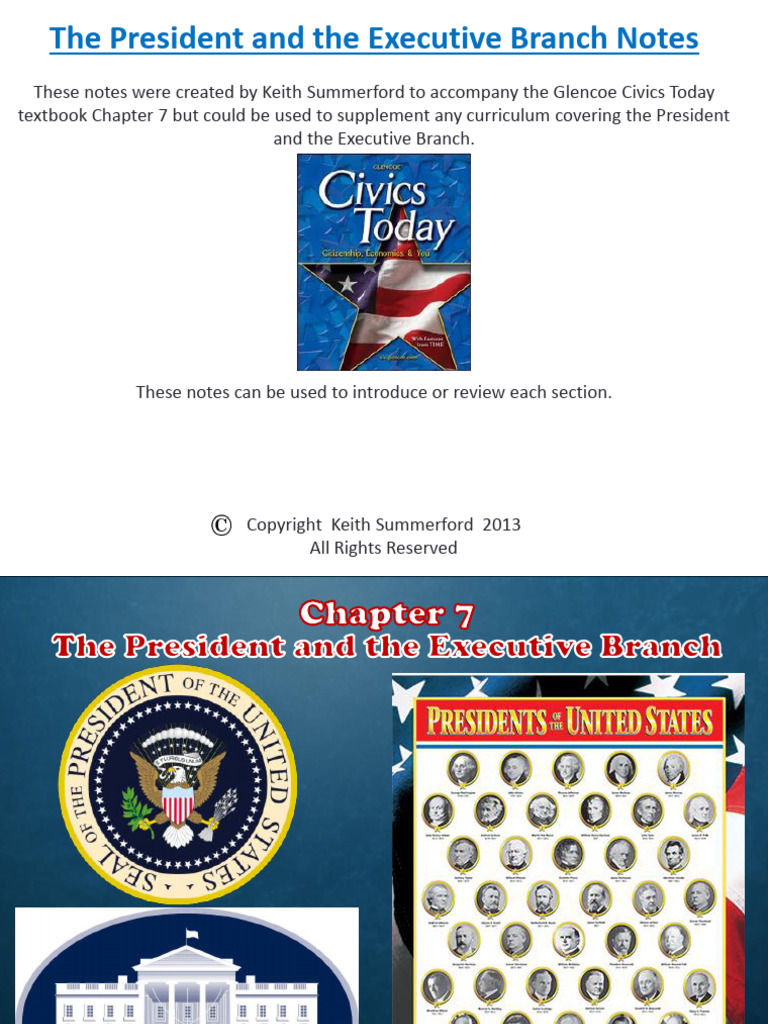 The President and The Executive Branch Notes | PDF | Presidents Of The ...