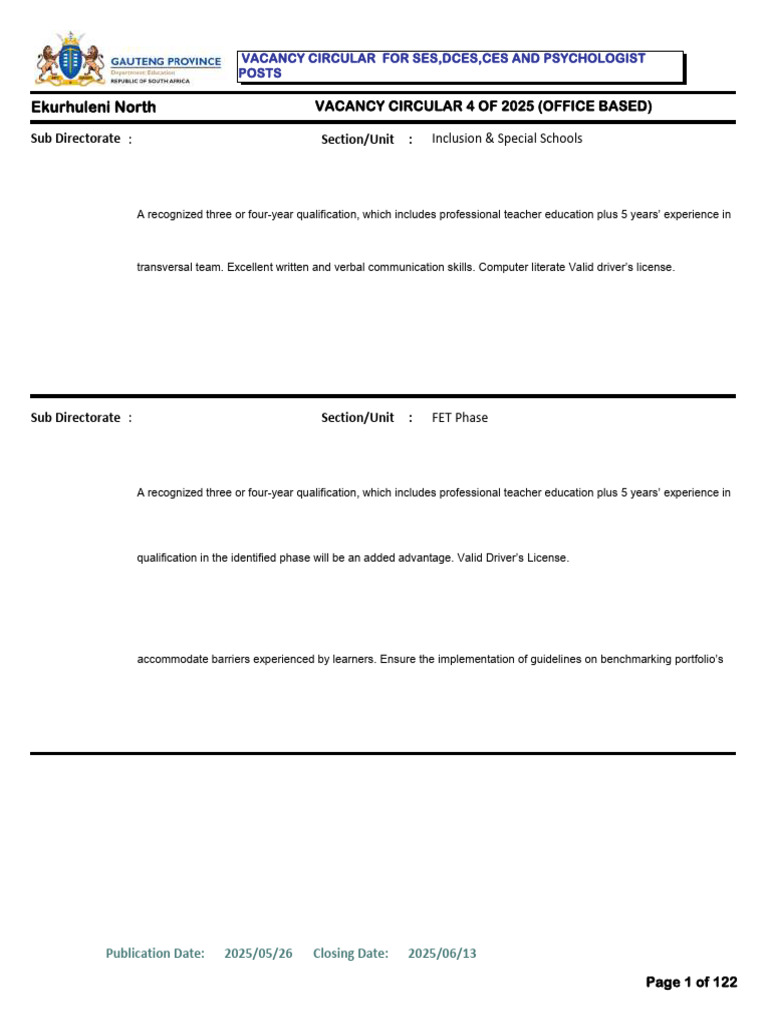 Vacancy Circular 04 0f 2025 For Office Based Educators 26 May 2025 Final | PDF | Teachers | Learning