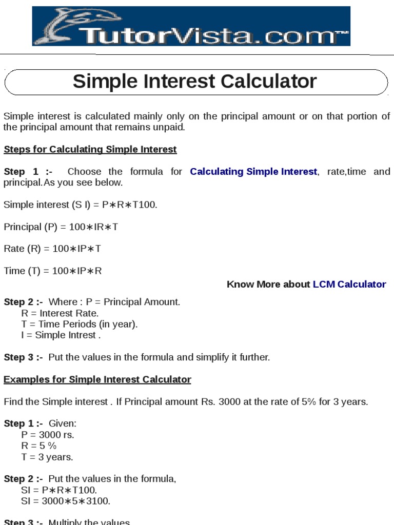 Simple Interest Calculator: Steps For Calculating Simple Interest Step ...